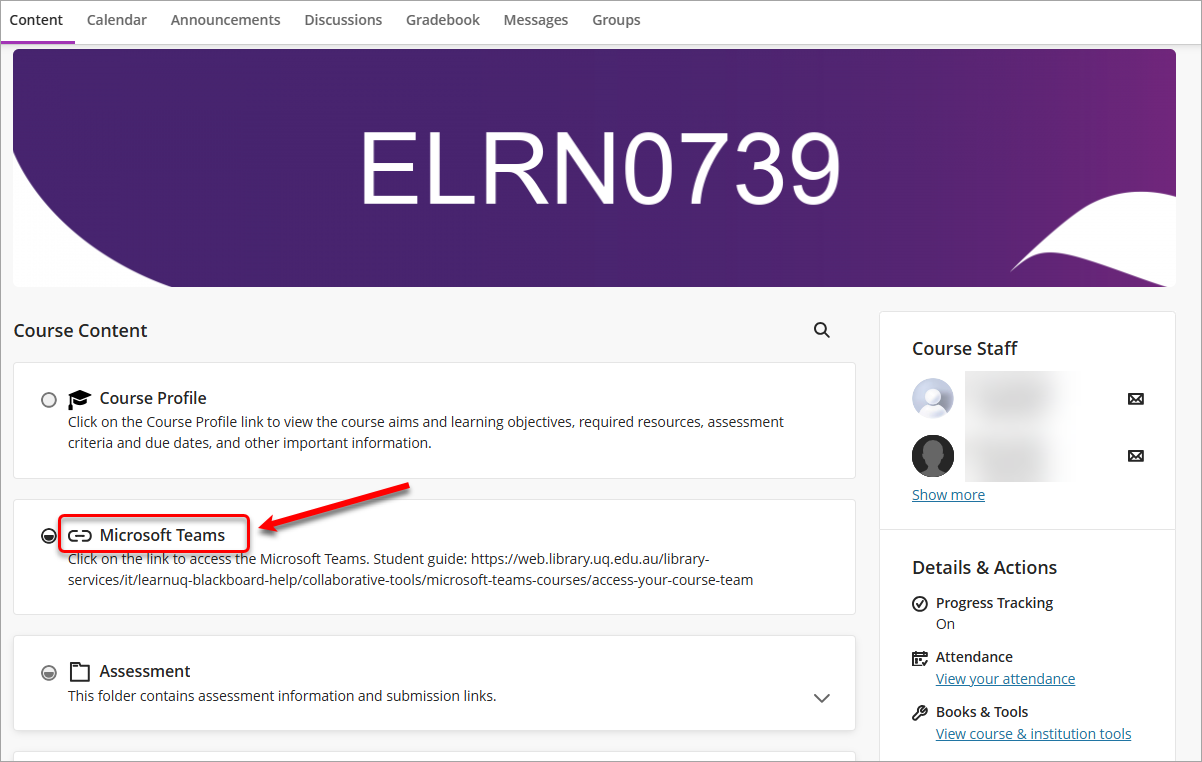 Access your course Team site (Ultra Student) - eLearning - University of Queensland